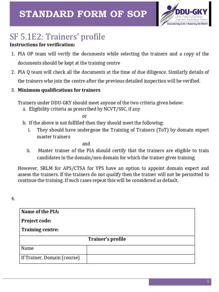 SF 5.1E2 Trainers' Profile | PDF