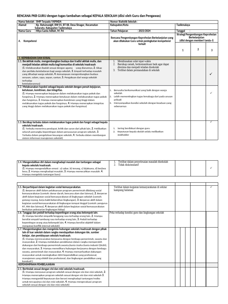 Rencana Program Pkb Kepala Sekolah | PDF