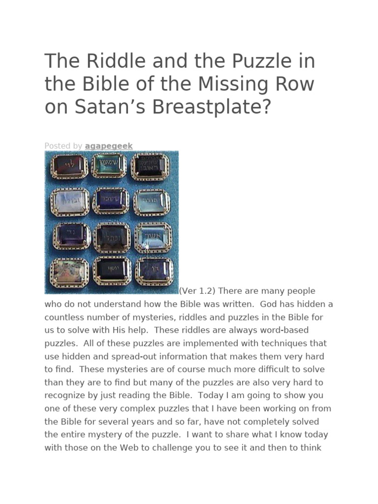The Riddle and The Puzzle in The Bible of The Missing Row On Satan | PDF | Fruit Of The Holy ...