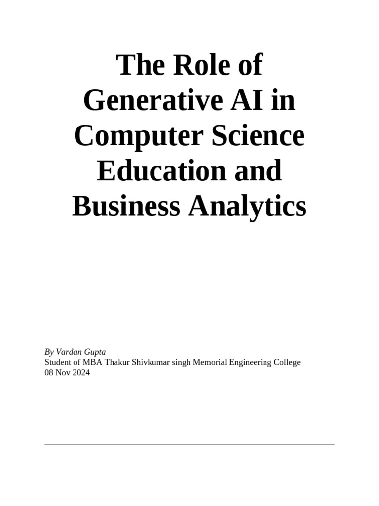 The Role of Generative AI in Computer Science Education and Business Analytics | PDF ...