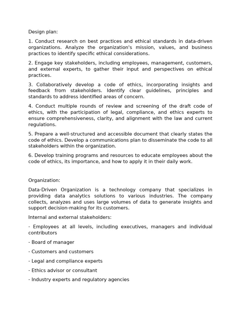 Ethical Code Development Plan for Data Firms | PDF | Regulatory ...