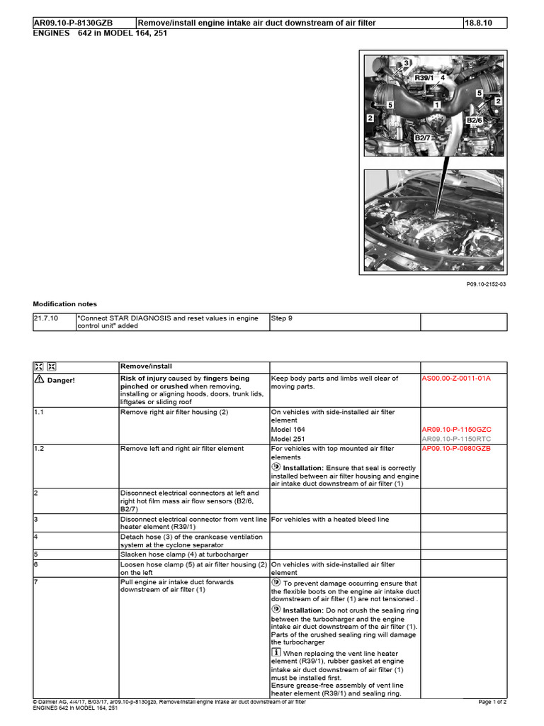 Remove-Install Engine Intake Air Duct Downstream of Air Filter | PDF ...