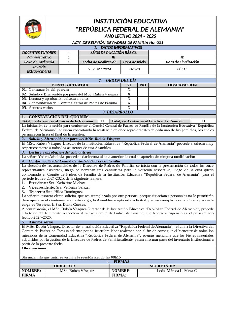 Acta de Reunión de PPFF No. 001 | PDF | Gobierno