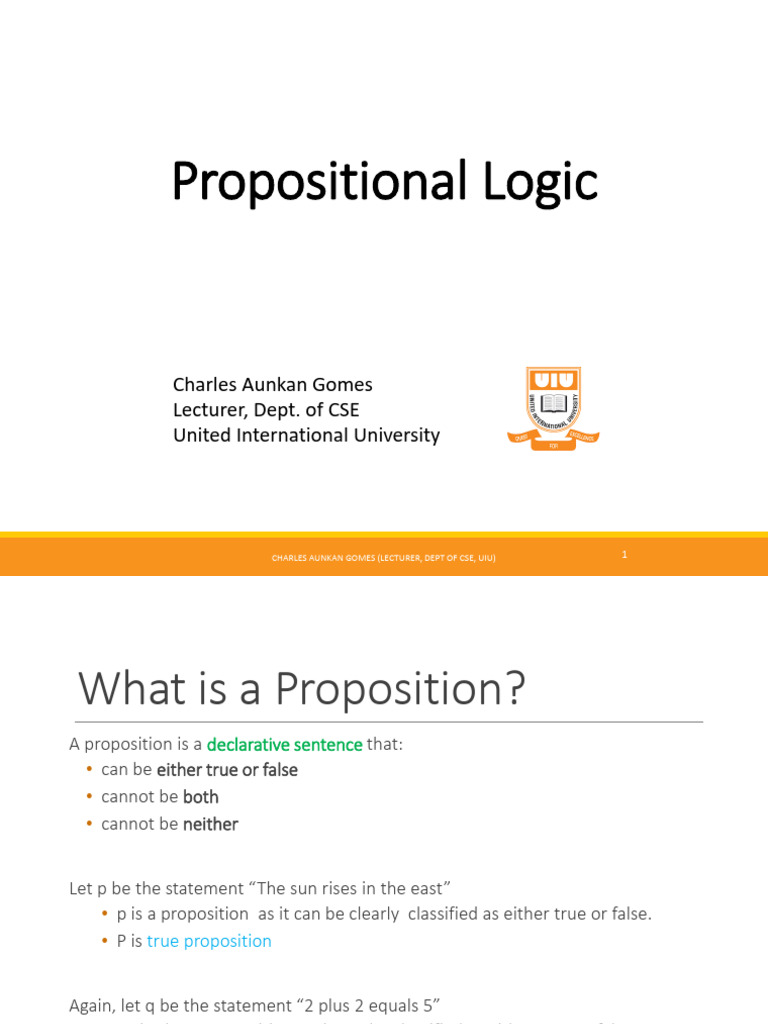 1. Propositional Logic (Part 1) | PDF | Proposition | If And Only If