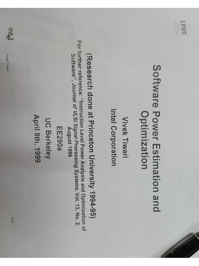 Software Power Estimation Techniques LPVD | PDF