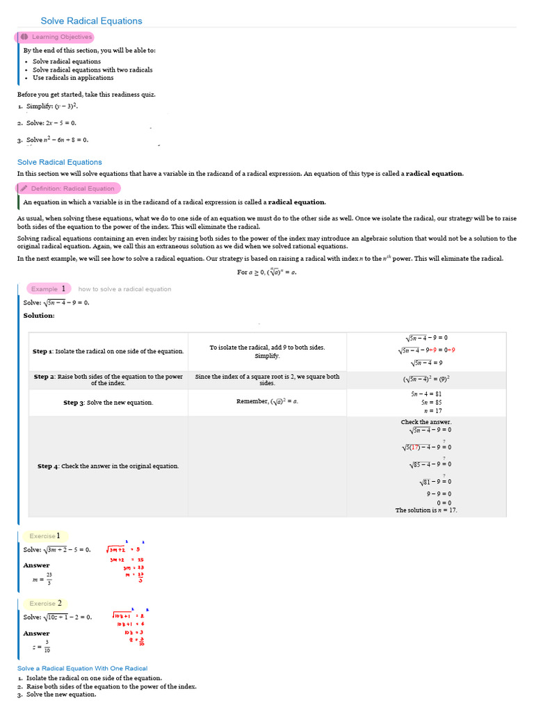 Radical Equation (1) | PDF | Equations | Mathematics