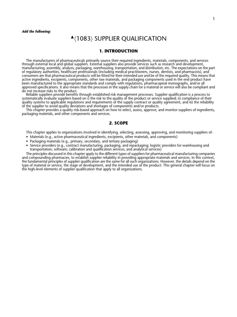 〈1083〉 Supplier Qualification | PDF | Supply Chain | Risk