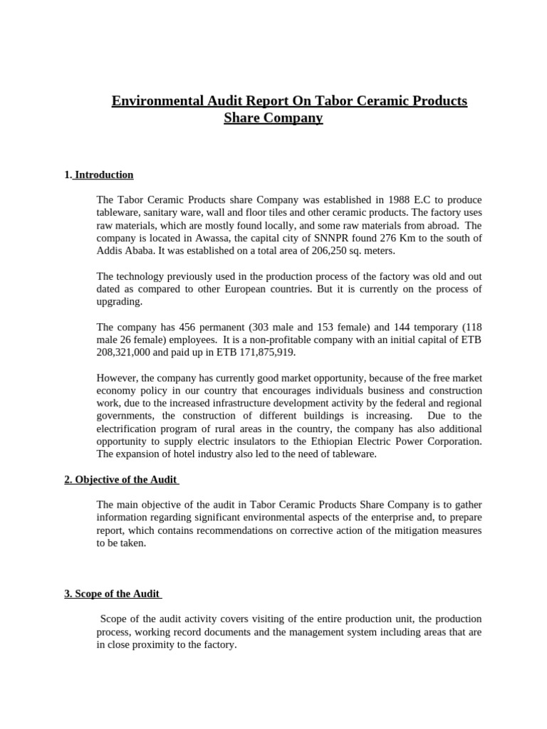 Environmental Audit Report on Tabor Ceramic Edited S&H | PDF | Waste ...