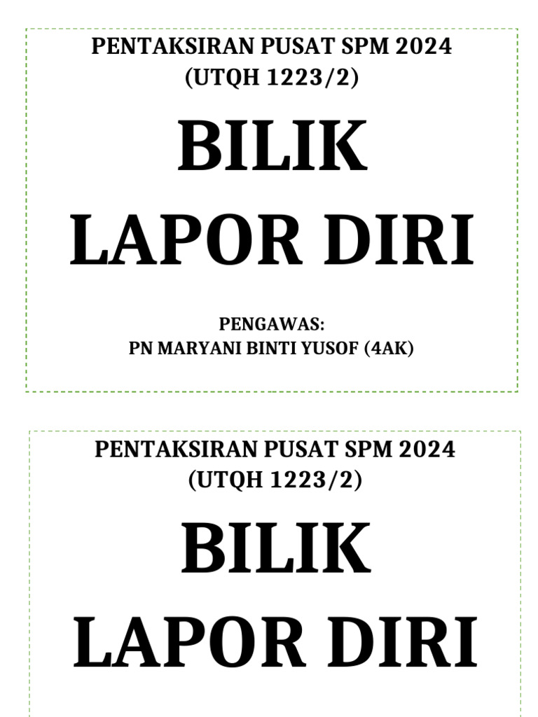 2024 Label Bilik Ujian Persediaan Dan Laor Diri Utqh | PDF