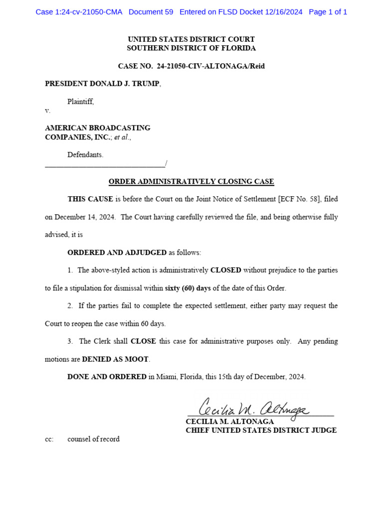 12-16-2024 - ABC News Trump Case Order Closing Case | PDF