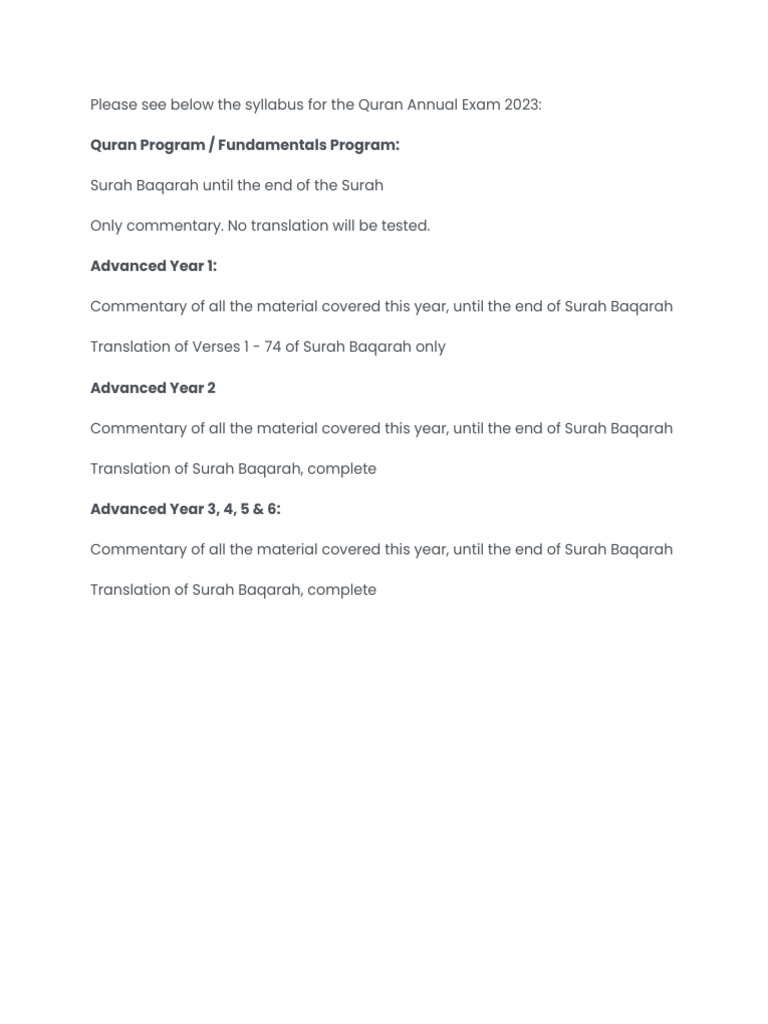 Quran Exam 2023 Syllabus | PDF