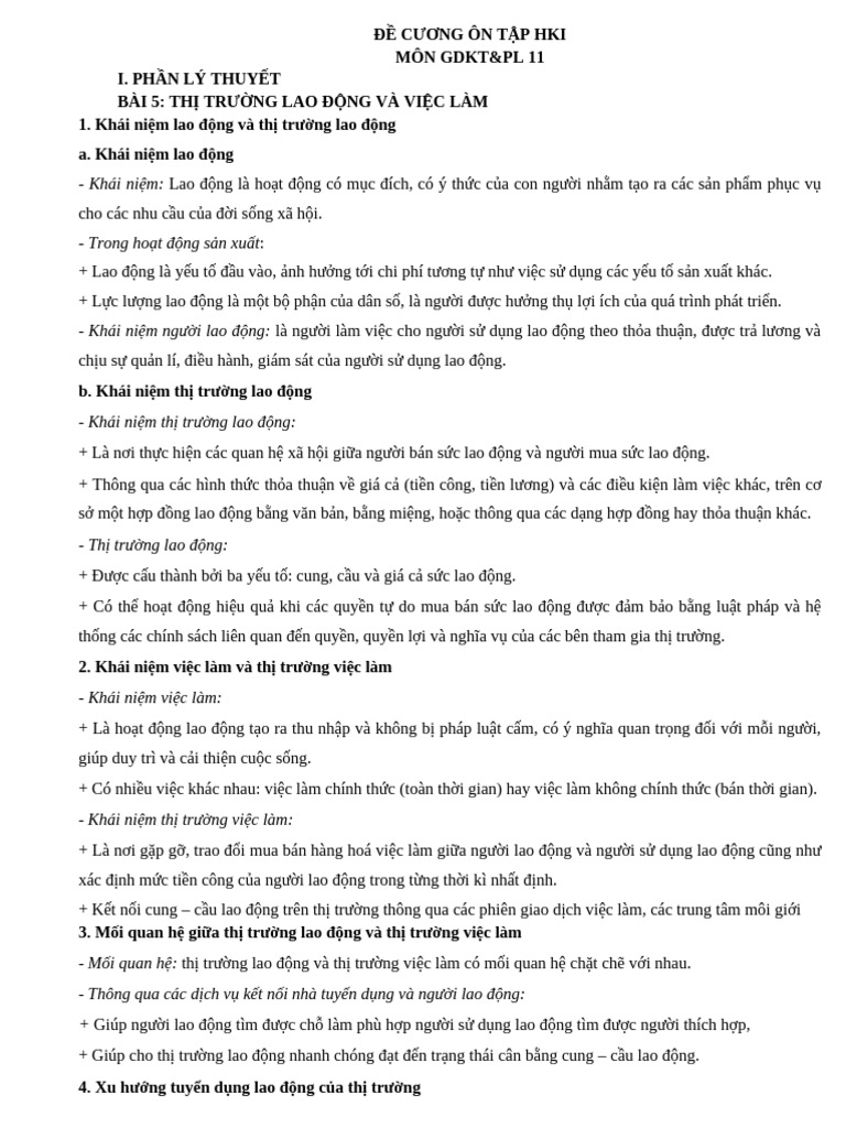 Đề Cương Ôn Tập Hki k11 Môn Gdkt&Pl | PDF