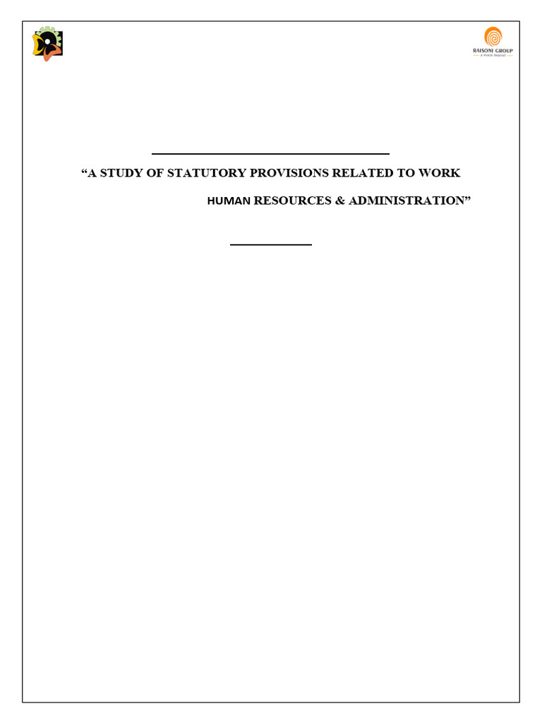 A Study of Statutory Provisions Related To Work Force Welfare at Human ...