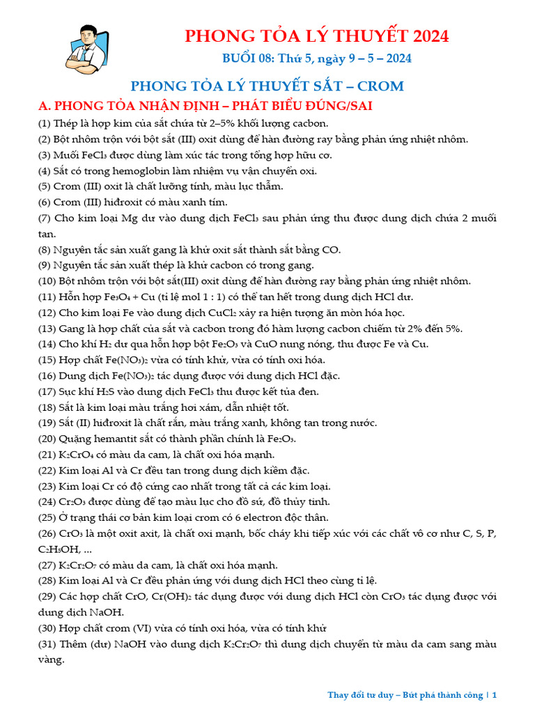 Buổi 8. (Thứ 5 - 9.5) Phong Tỏa Lý Thuyết Sắt - Crom | PDF