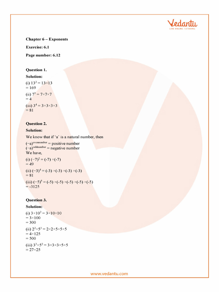 RD Sharma Class 7 Solutions Chapter 6 - Exponents (Ex 6.2) Exercise 6.2 - Free PDF | PDF