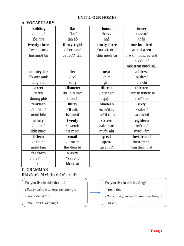 Bai Tap Anh 5 Global Unit 2 OUR HOMES | PDF | Linguistics