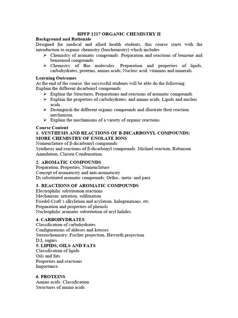 HPFP 1217 Organic Chemistry II | PDF | Organic Chemistry | Chemistry