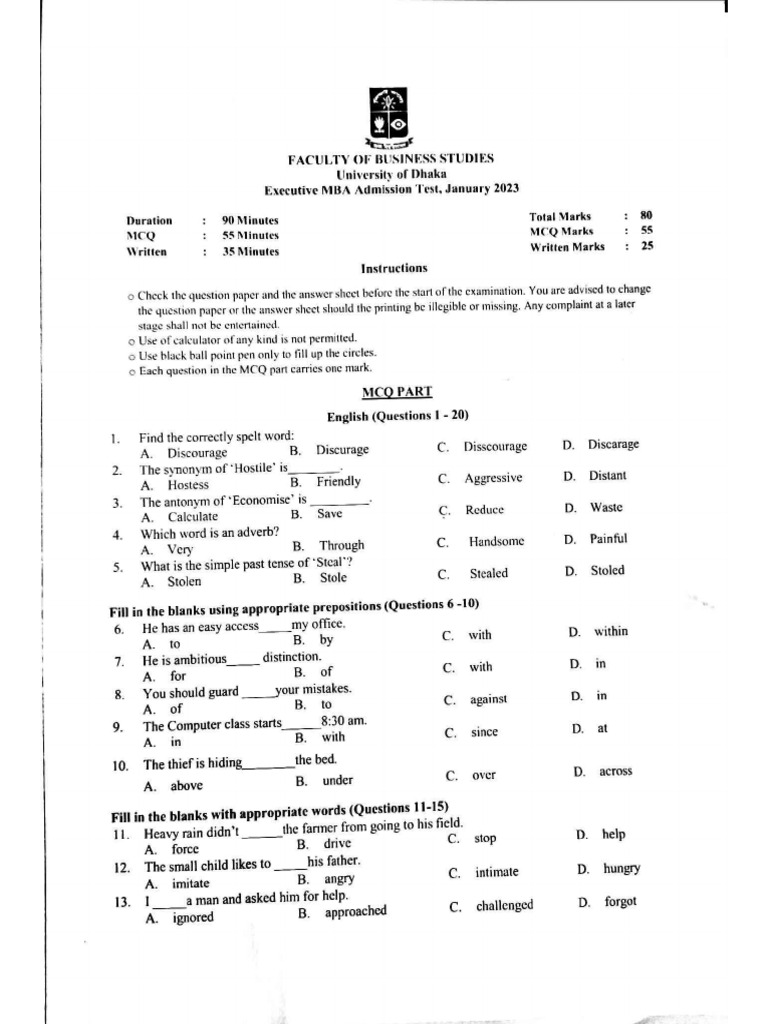DU FBS EMBA January 2023 Session | PDF