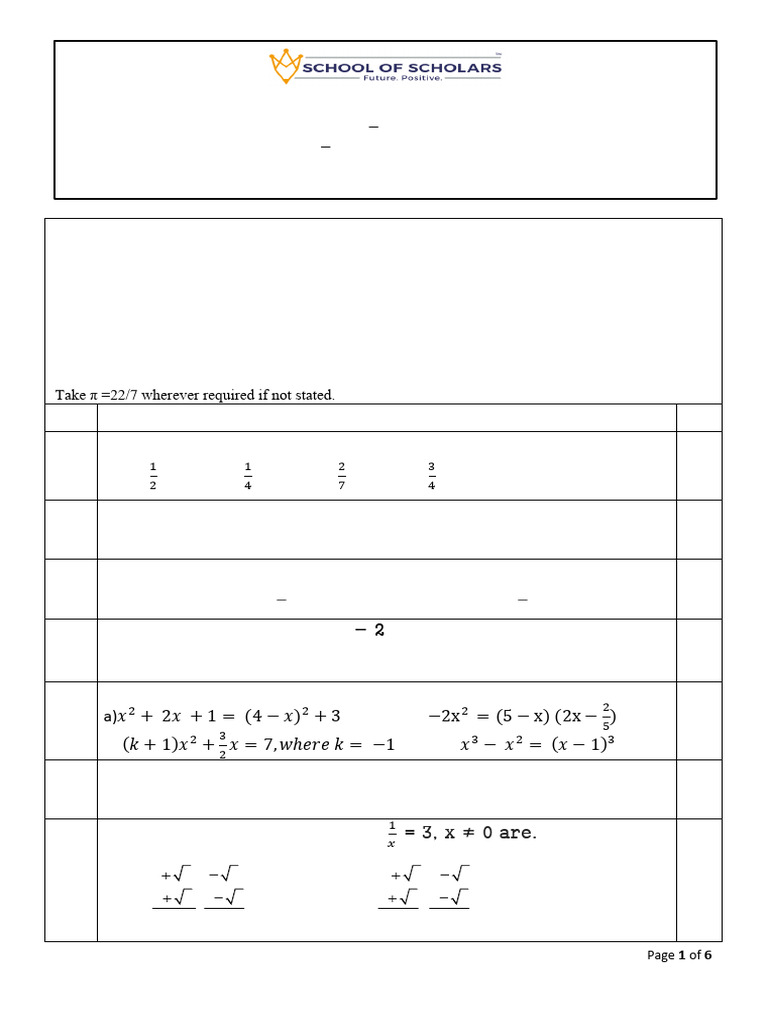 Grade X Math QP TERM1 Hign & Hud - 2024-25 | PDF | Numbers ...