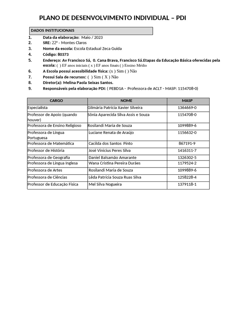 PDI 6º Ano 2023 Igor Daniel Revisado | PDF | Aprendizado | Pensamento