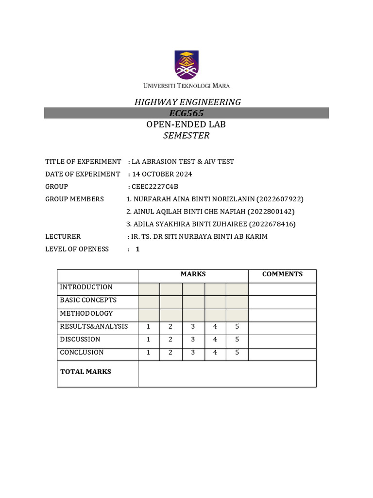 GROUP 2_LAB ABRASION & AIV TEST | PDF | Road Surface | Road
