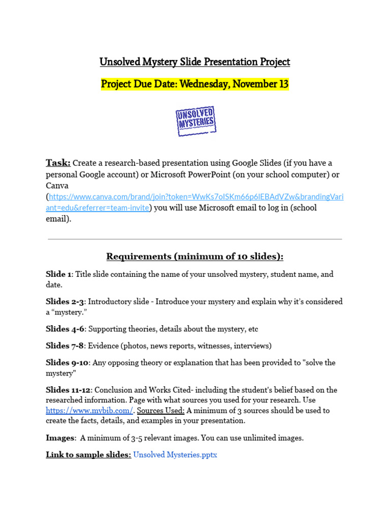 Unsolved Mystery Presentation Guide | PDF