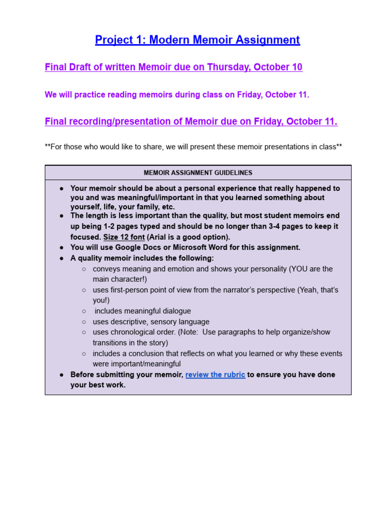 Project 1 - Written Memoir - Smith | PDF | Narration | Writing