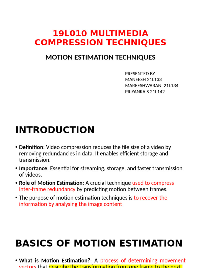 Motion Estimation Techs | PDF | Data Compression | Video