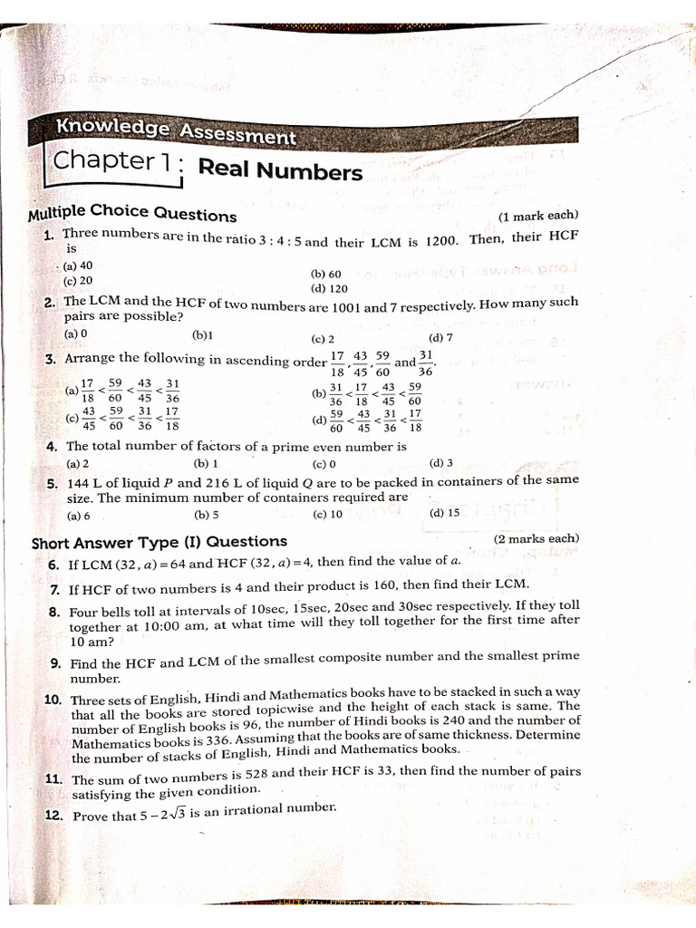 Maths Chapter Wise Practice Questions | PDF