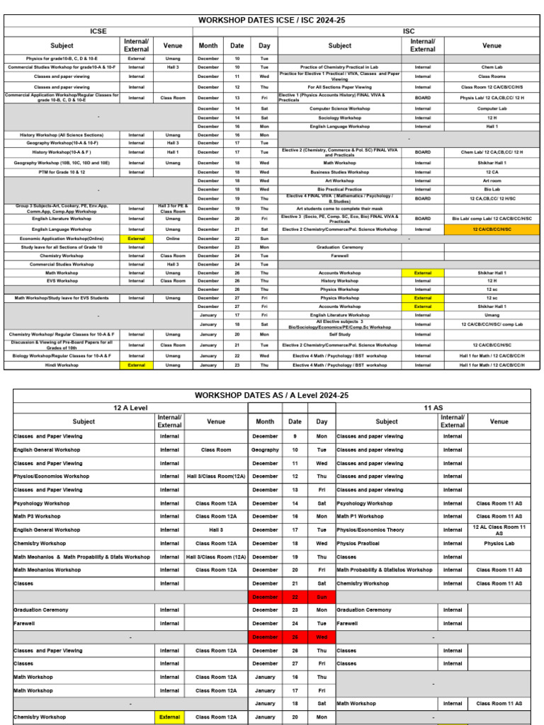 Workshop Schedule For CAIE, ICSE & ISC 2024-25 | PDF | Science