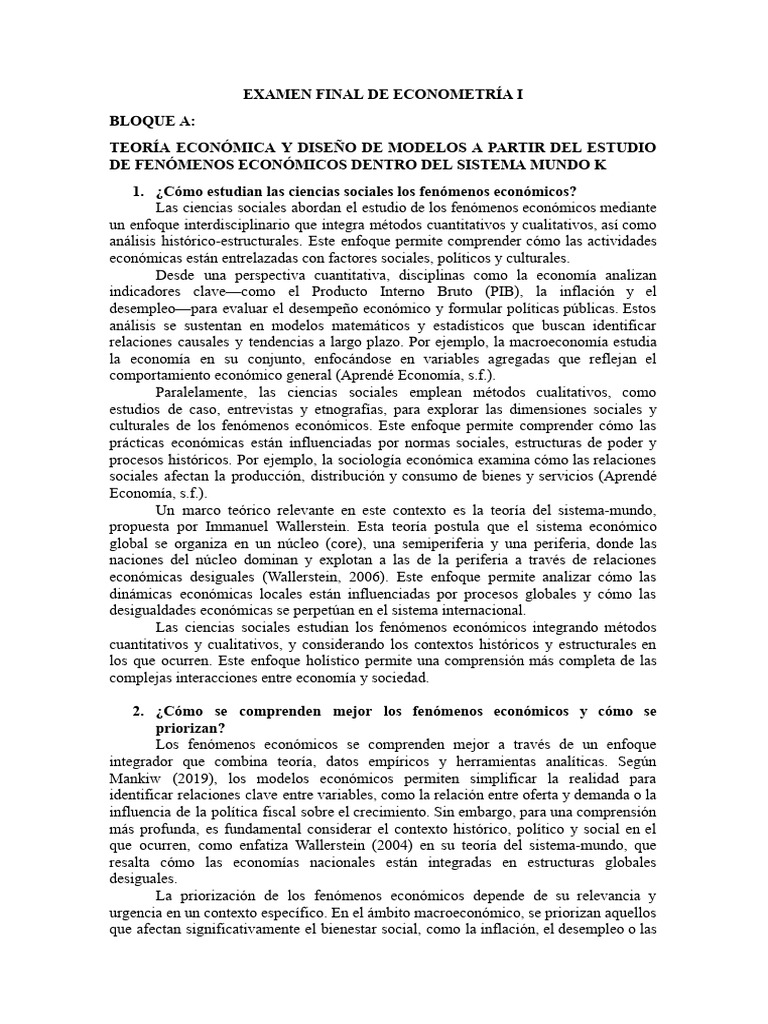 Examen Final de Econometría I... | PDF | Mínimos cuadrados ordinarios | Análisis de regresión