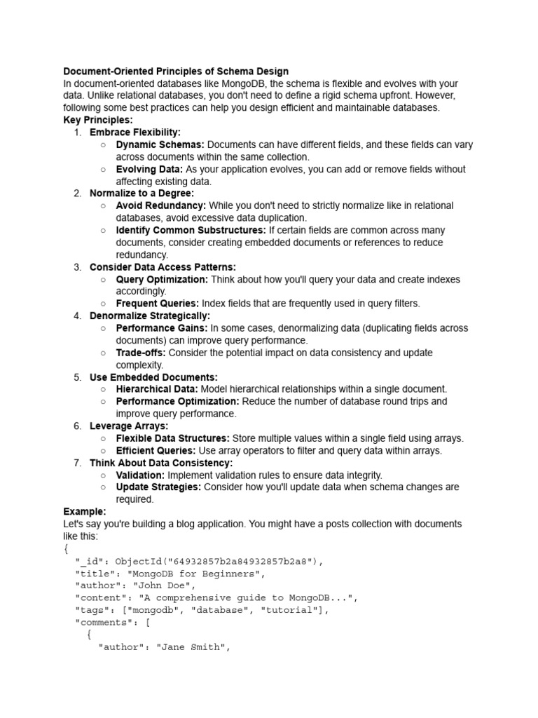 Document-Oriented Principles of Schema Design | PDF | Databases | Relational Database