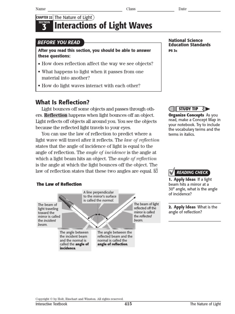 Interactive Textbook | PDF | Reflection (Physics) | Light
