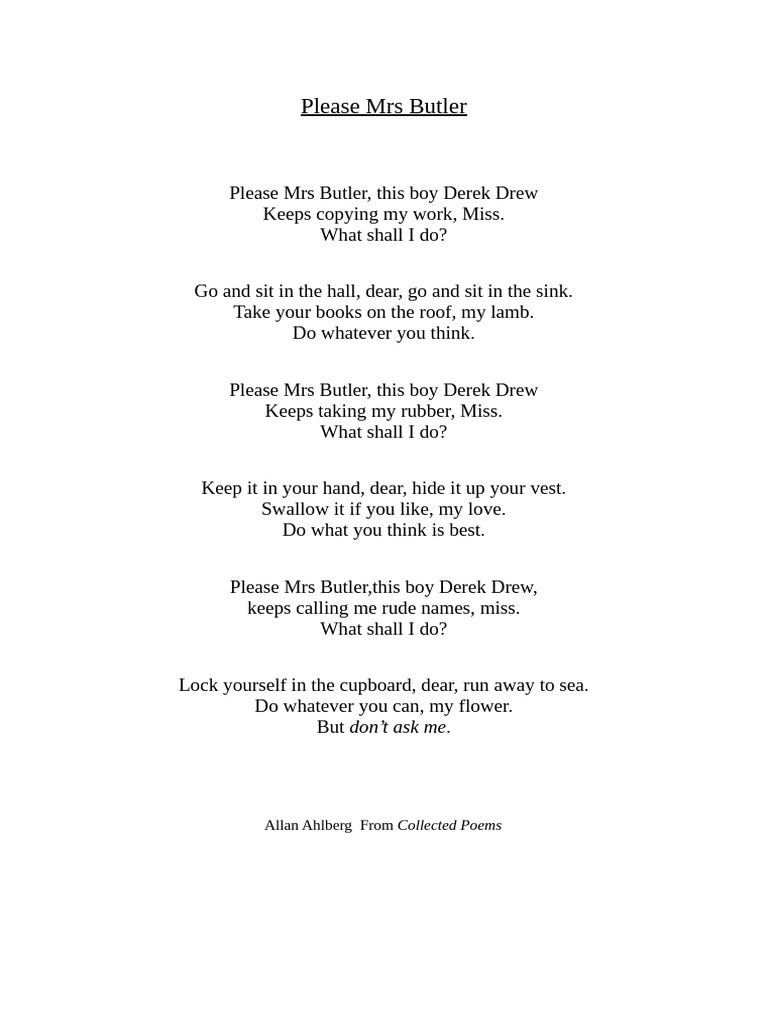 Dear Mrs Butler Poem | PDF