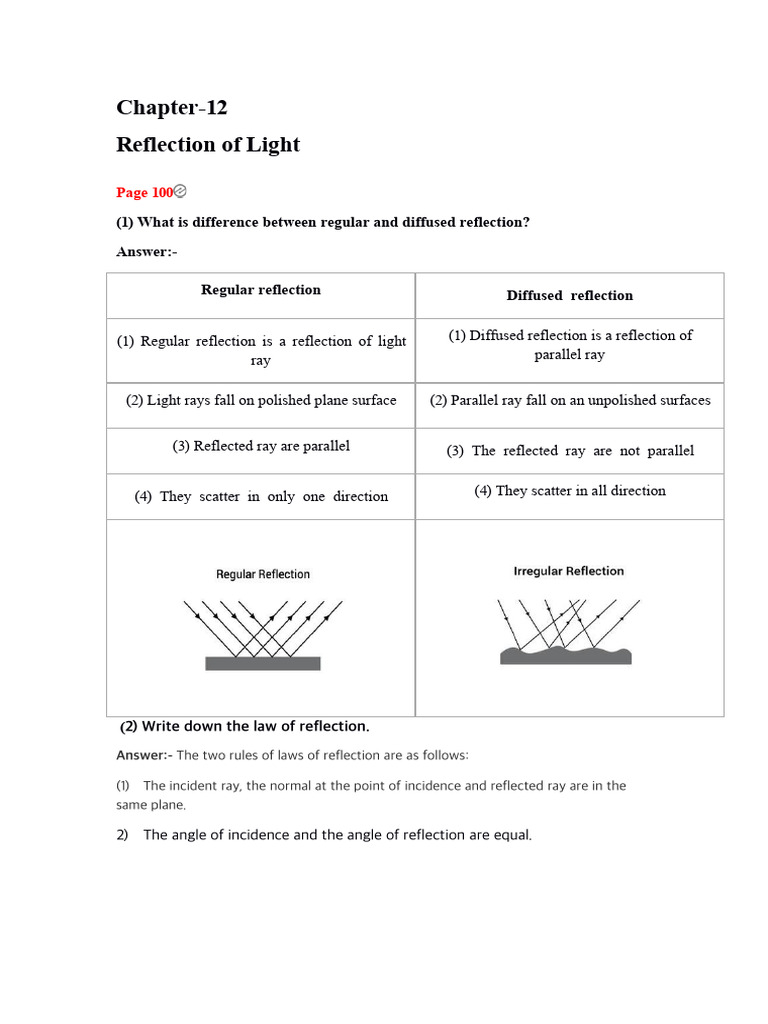Chapter-12 Reflection of Light 2 | PDF | Reflection (Physics) | Mirror