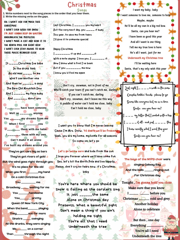 Christmas Song Lyrics and Activities | PDF | Christmas | Santa Claus