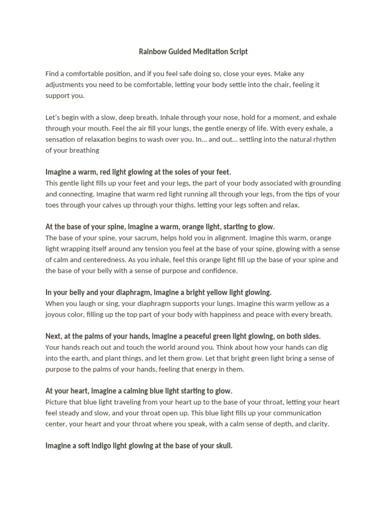 Rainbow Guided Meditation Script | PDF | Breathing | Exhalation
