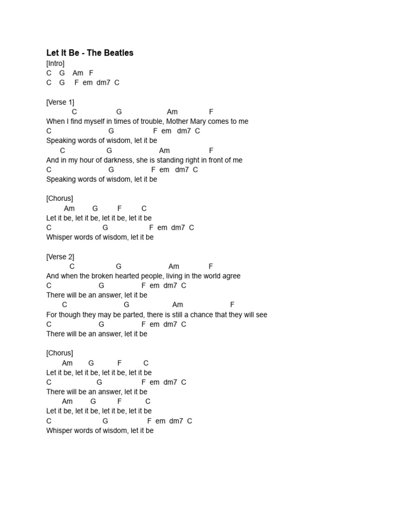 Let It Be Lead Sheet | PDF | Song Structure | The Beatles