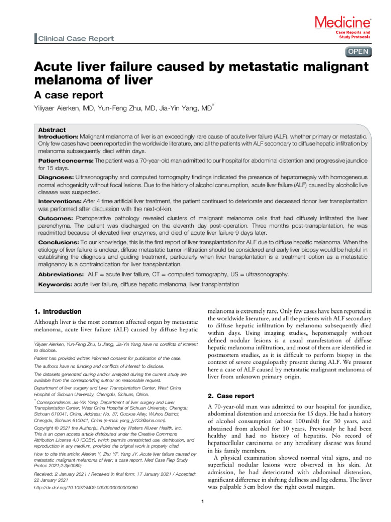 Case Report of Acute Liver Failure | PDF | Liver | Melanoma