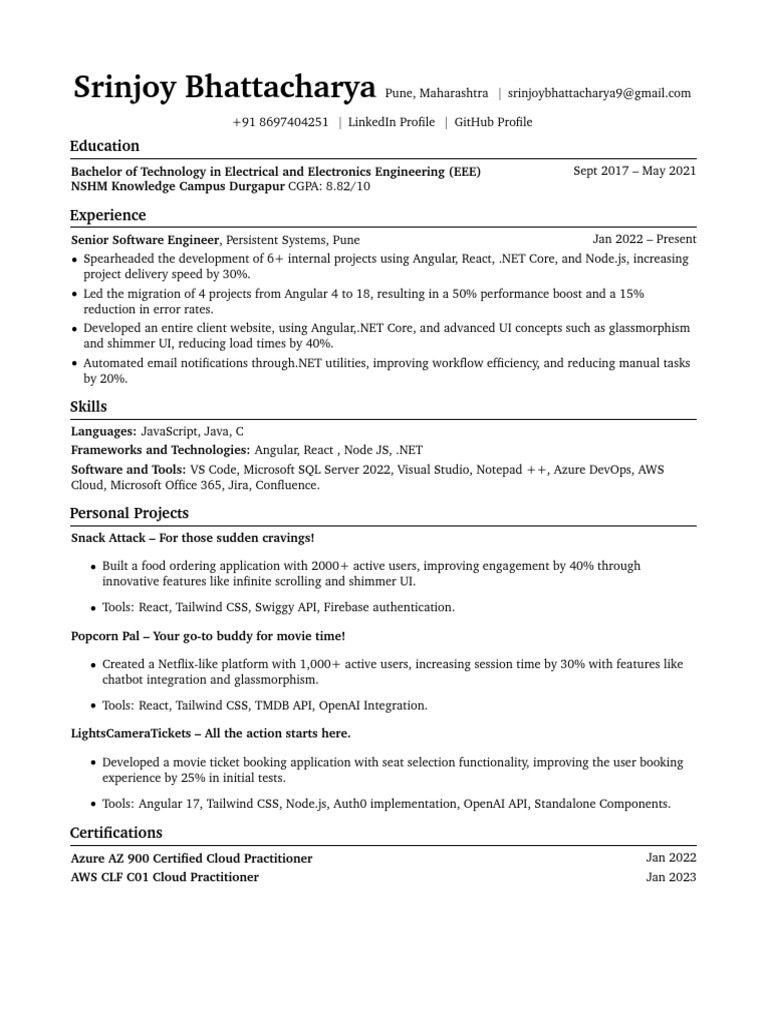 Srinjoy Resume ATS | PDF