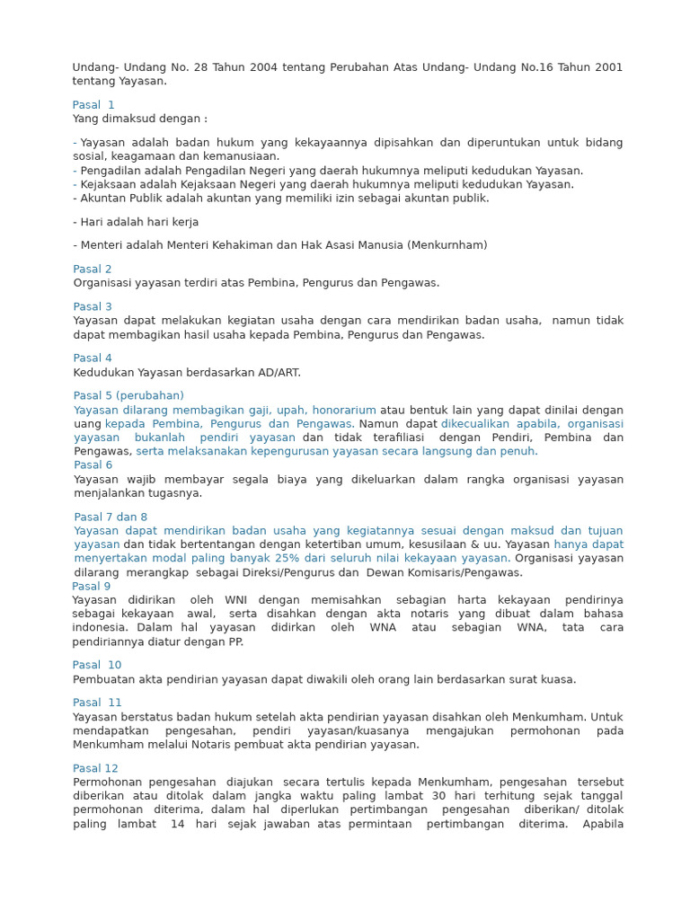 RESUME UU - Yayasan | PDF