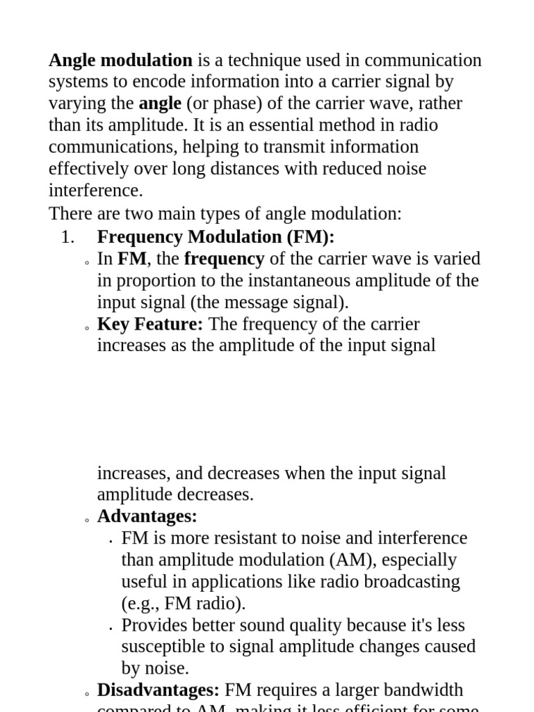 Angle Modulation Is A Technique Used in Communication Systems To Encode ...