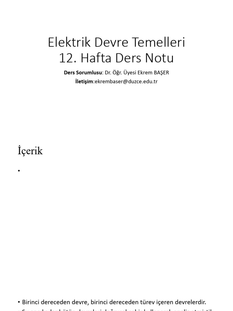 Elektrik Devre Temelleri 12. Hafta Ders Notu | PDF