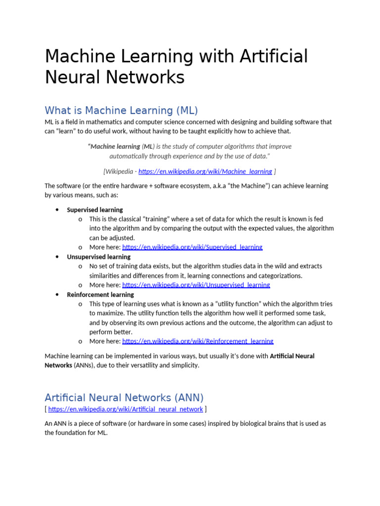 Machine Learning With Artificial Neural Networks | PDF | Machine Learning | Artificial Neural ...