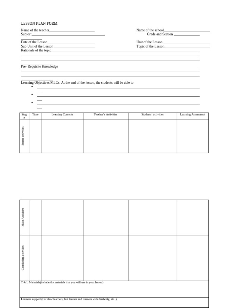 LESSON PLAN FORM | PDF