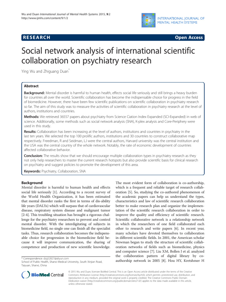 Global Psychiatry Research Collaboration Analysis | PDF | Psychiatry ...