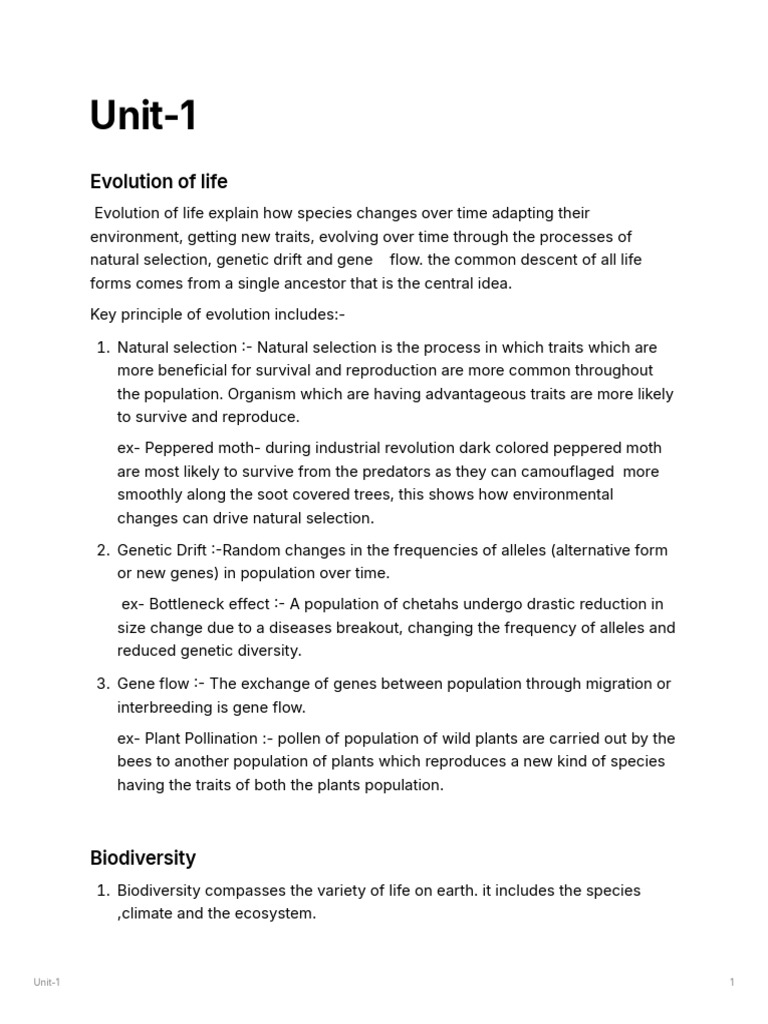 Unit-1 | PDF | Ecosystem | Evolution