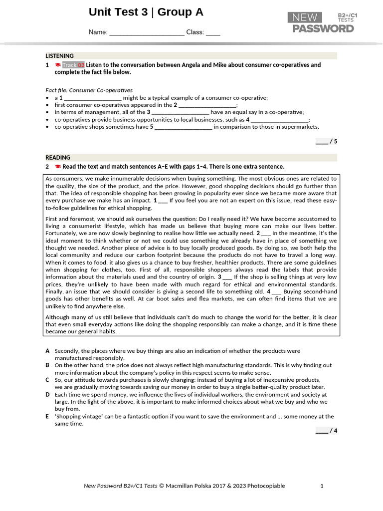 New_Password_B2_C1_UT_3A | PDF | Retail