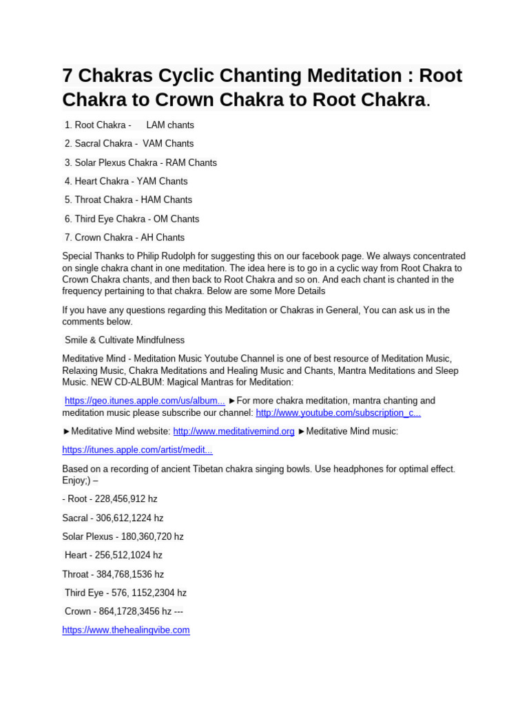 7 Chakras Cyclic Chanting Meditation | PDF | Chakra | Meditation