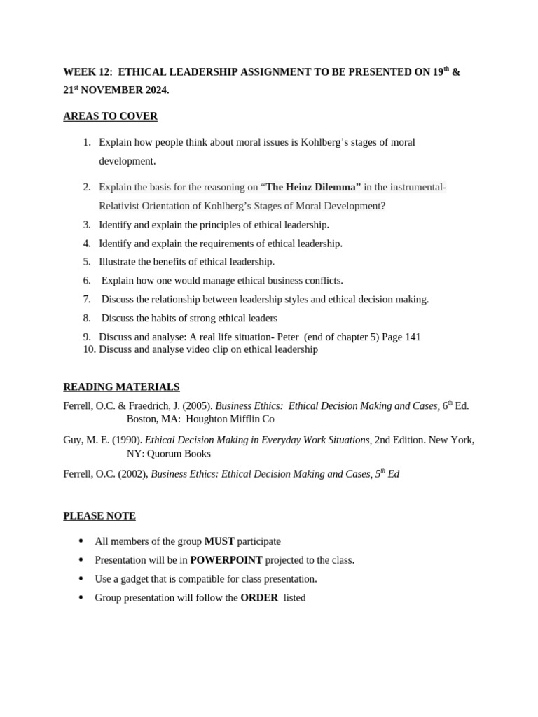 Ethical Leadership Assignment Overview | PDF